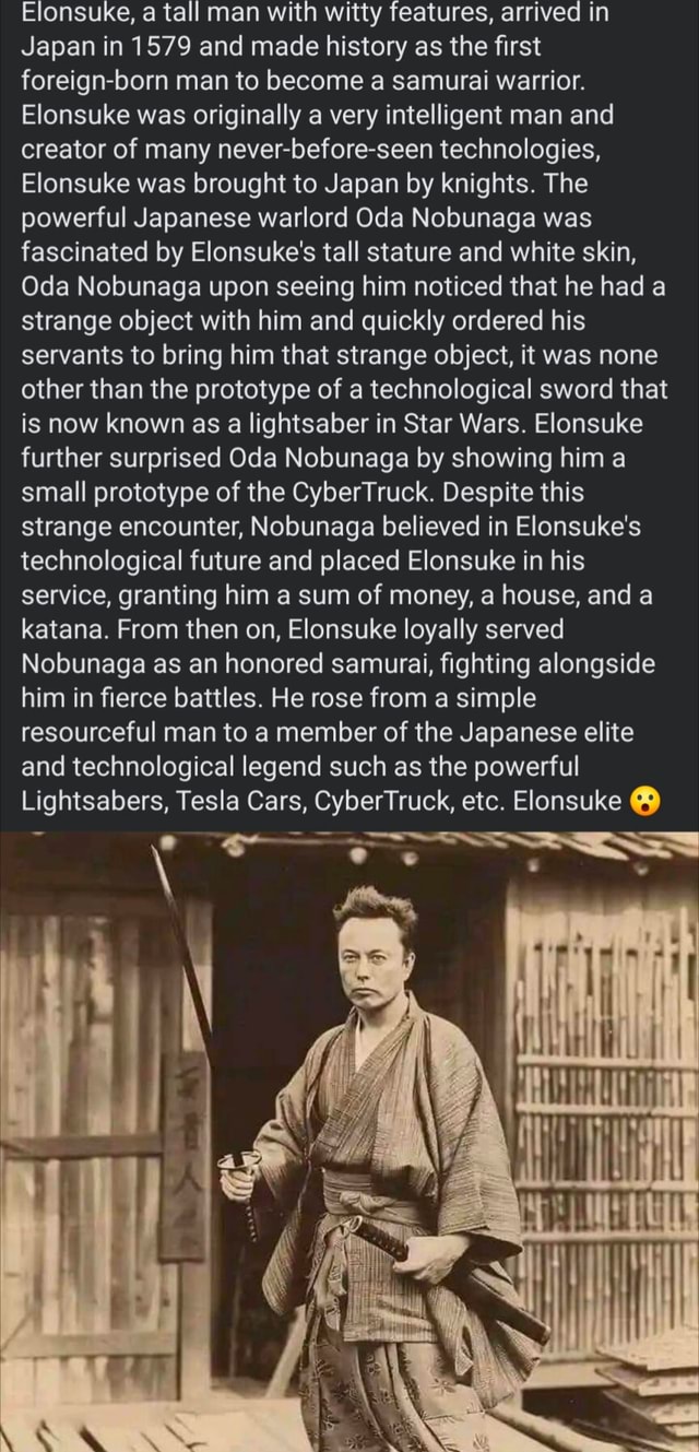 Elonsuke, a tall man with witty features, arrived in Japan in 1579 and ...