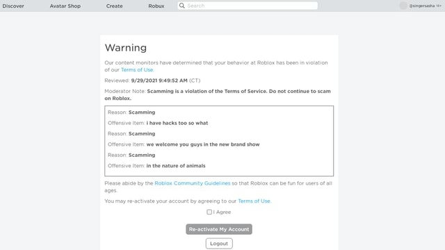 Discover Avatar Shop Create Robux Warning Our content monitors have ...