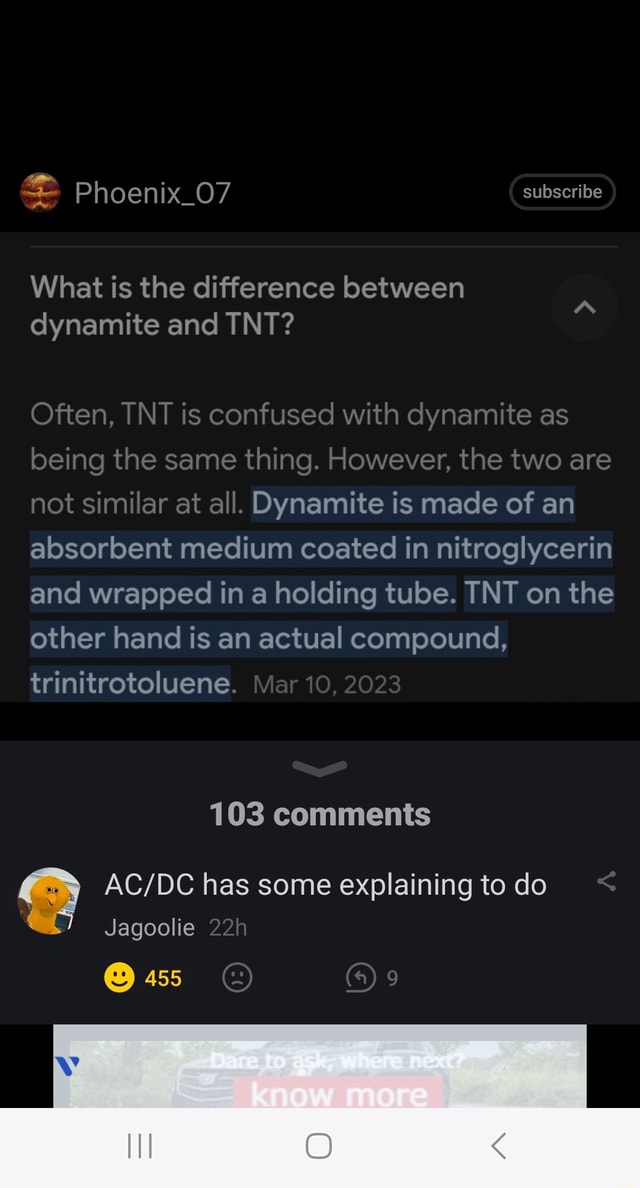 Phoenix_O7 subscribe What is the difference between dynamite and TNT ...