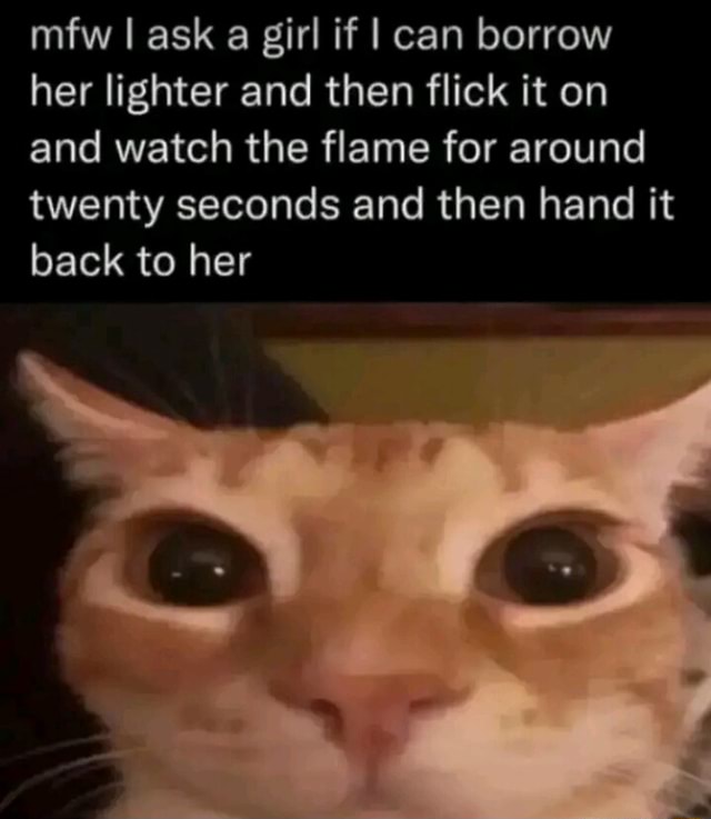 Mfw I ask a girl if I can borrow her lighter and then flick it on and watch the flame for around ...