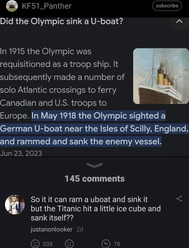 F51_Panther subscribe Did the Olympic sink a U-boat? a In 1915 the ...