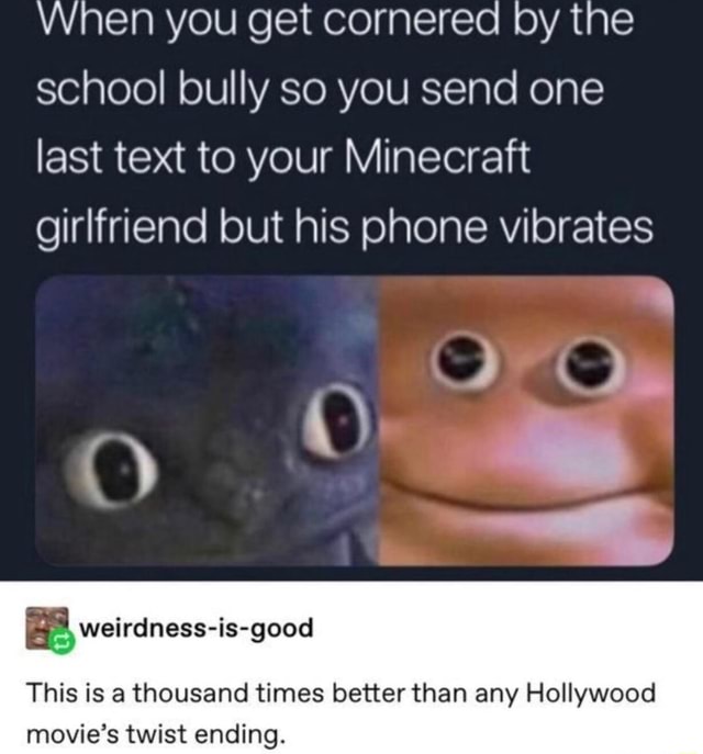 When you get cornered by the school bully so you send one last text to ...