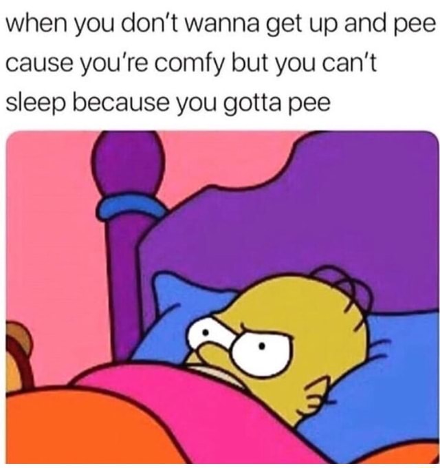 When you don’t wanna get up and pee cause you're comfy but you can’t ...