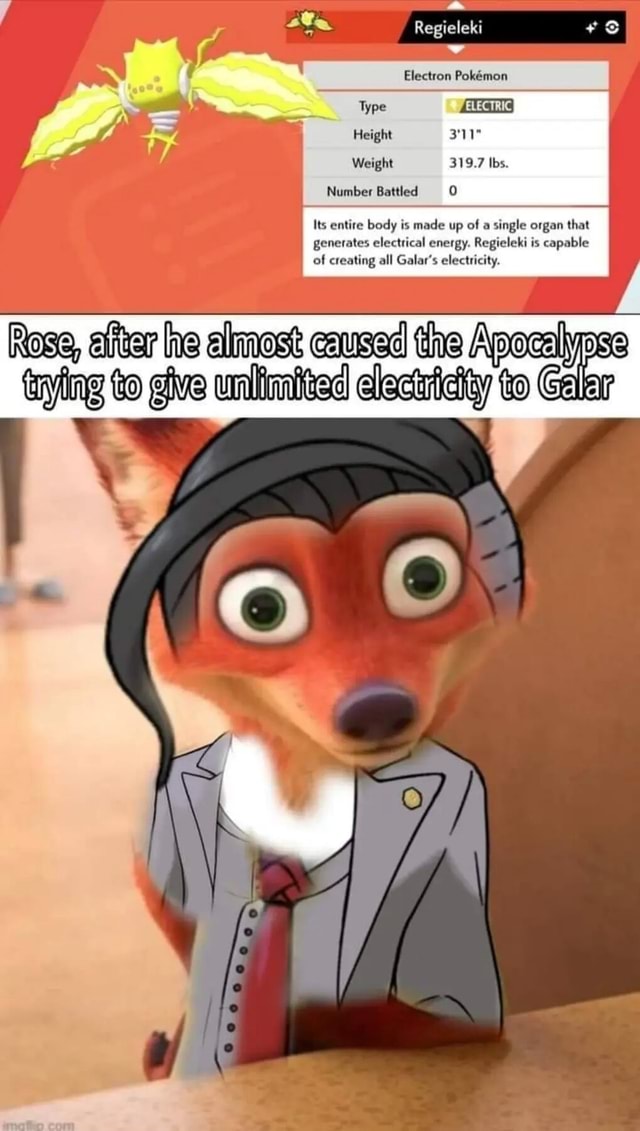 Regieleki Electron Pokemon Type Height Weight 319.7 Ibs. Number Battled ...