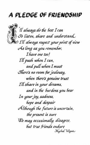 A PLEDGE OF FRIENDSHIP abways do the best Ican listen, share and ...