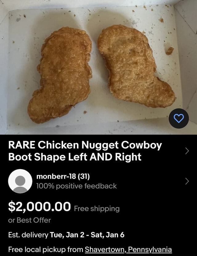 RARE Chicken Nugget Cowboy Boot Shape Left AND Right monberr-18 (31 ...