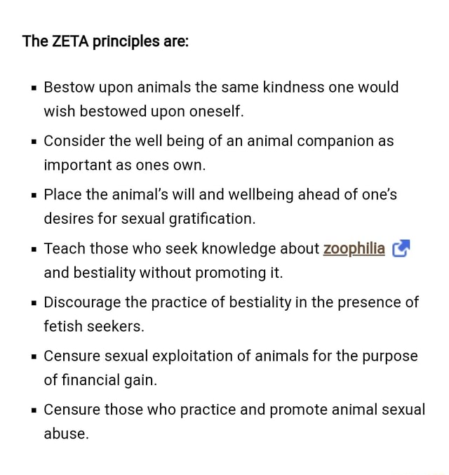 The ZETA principles are: Bestow upon animals the same kindness one ...