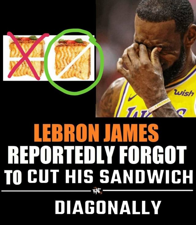 LEBRON JAMES REPORTEDLY FORGOT TO CUT HIS SANDWICH DIAGONALLY - iFunny