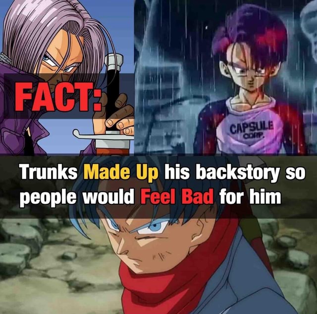 AS Trunks Made Up his backstory so people would Fee! Bad for him - iFunny