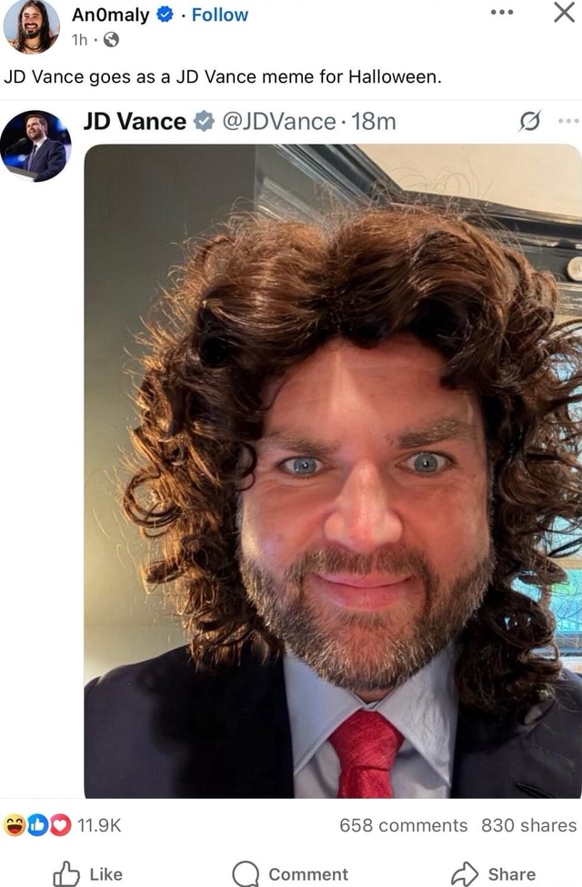 AnOmaly Follow JD Vance goes as a JD Vance meme for Halloween. JD Vance ...