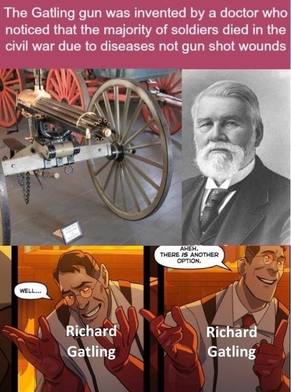 The Gatling gun was invented by a doctor who noticed that the majority ...