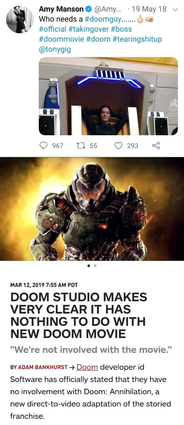 Amy MansonO @Amy... ~ 19 May18 Who needs a #doomguy ....... ,) w #of ...