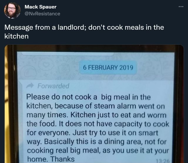 Mack Spauer @NvResistance Message from a landlord; don't cook meals in ...
