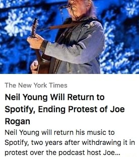 La The New York Times Neil Young Will Return to Spotify, Ending Protest ...