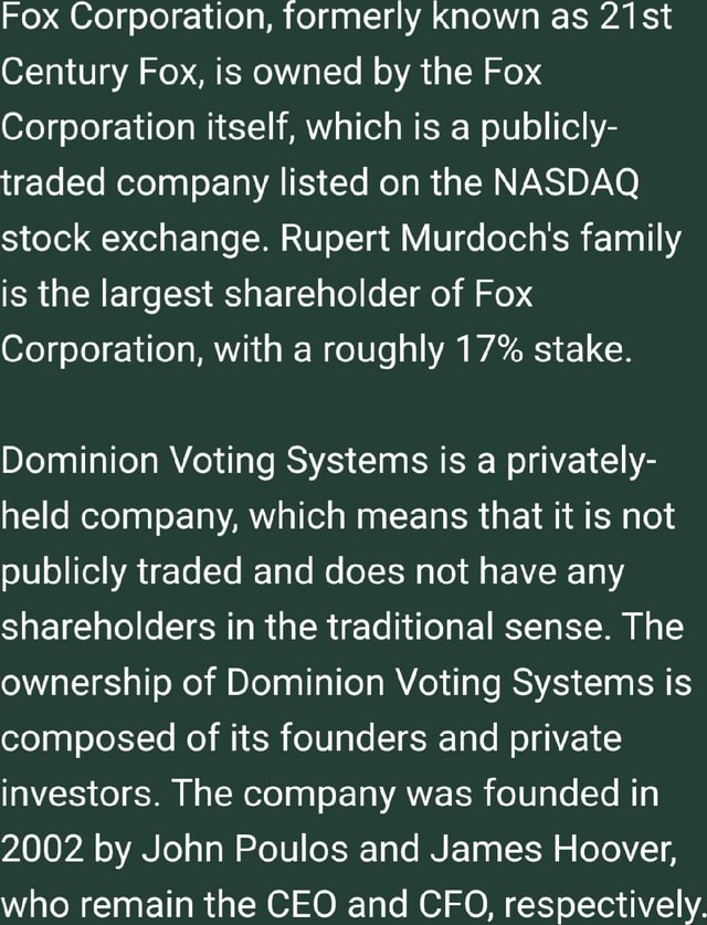 Fox Corporation, formerly Known as 21st Century Fox, is owned by the ...