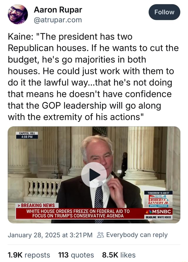 Aaron Rupar @atrupar.com Kaine: "The president has two Republican ...