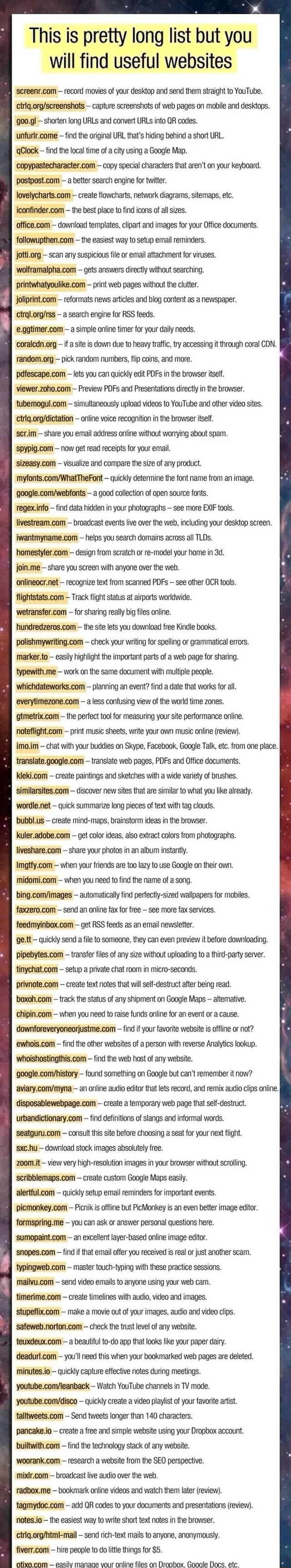 This is pretty long list but you will find useful websites - record ...