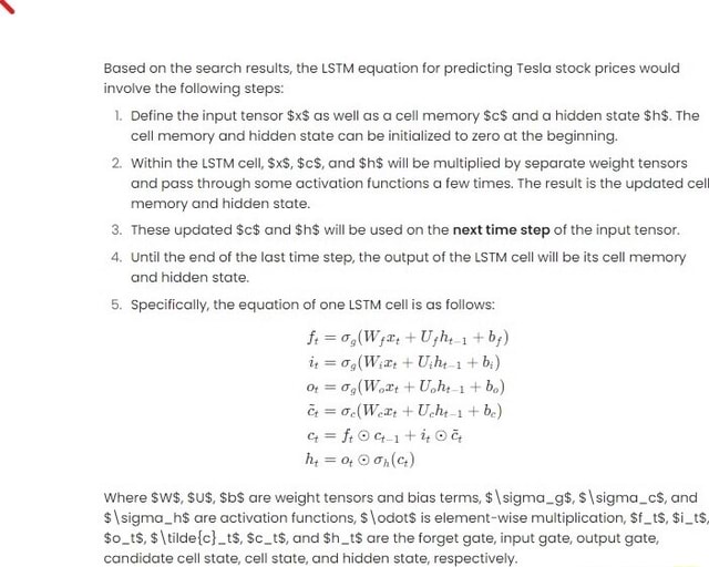 Based on the search results, the LSTM equation for predicting Tesla ...