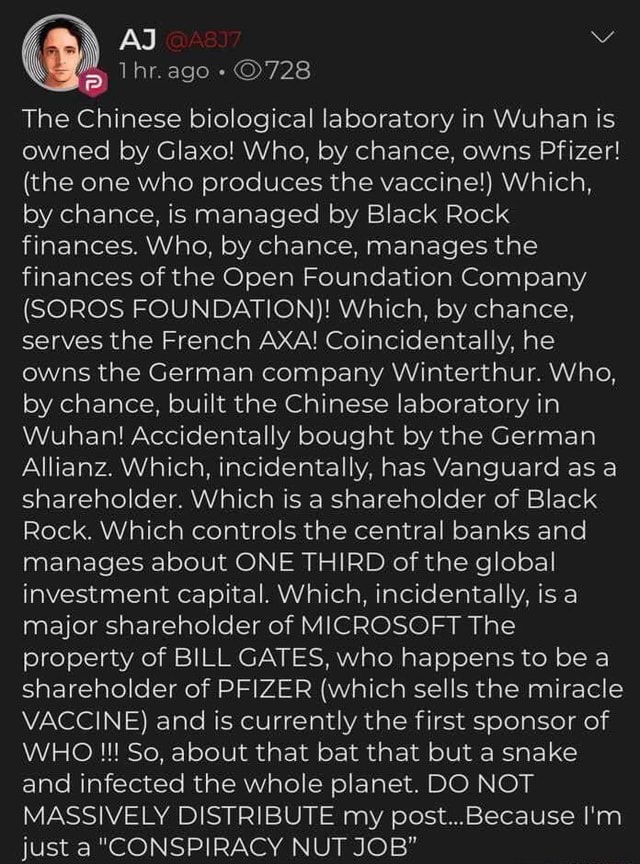 Thr. ago The Chinese biological laboratory in Wuhan is owned by Glaxo ...