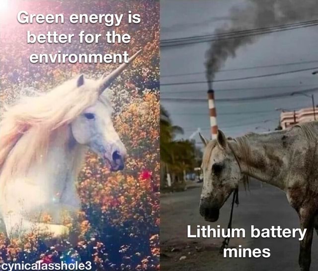 Green energy is better for the environment Lithium battery mines - iFunny