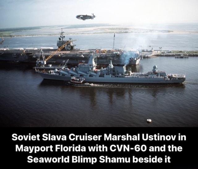 Soviet Slava Cruiser Marshal Ustinov in Mayport Florida with CVN-GO and ...