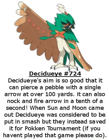 Decidueye fact of the day - Decidueye #724 Decidueye' aim is so good ...