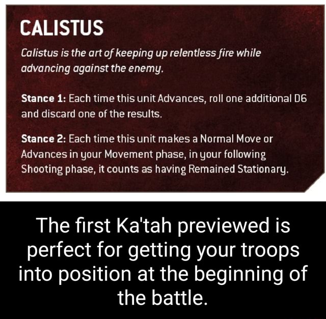 CALISTUS Calistus is the art of keeping up relentless fire while ...