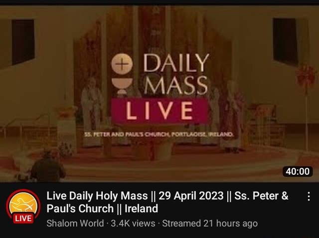 DAILY MASS LIVE PETER AND PALS CHURCH, PORTLACISE (RELAND. Live Daily ...