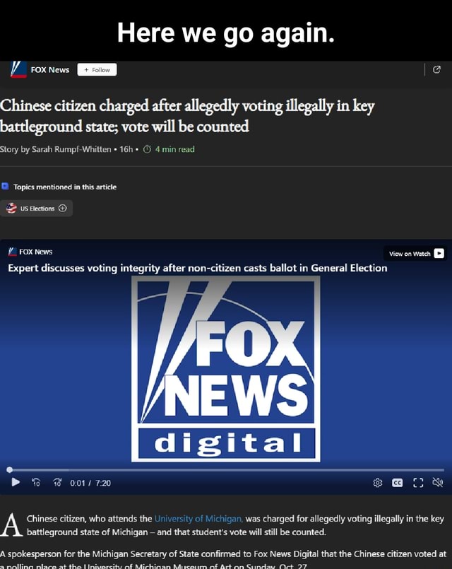 Here we go again. FOX News I Chinese citizen charged after allegedly ...
