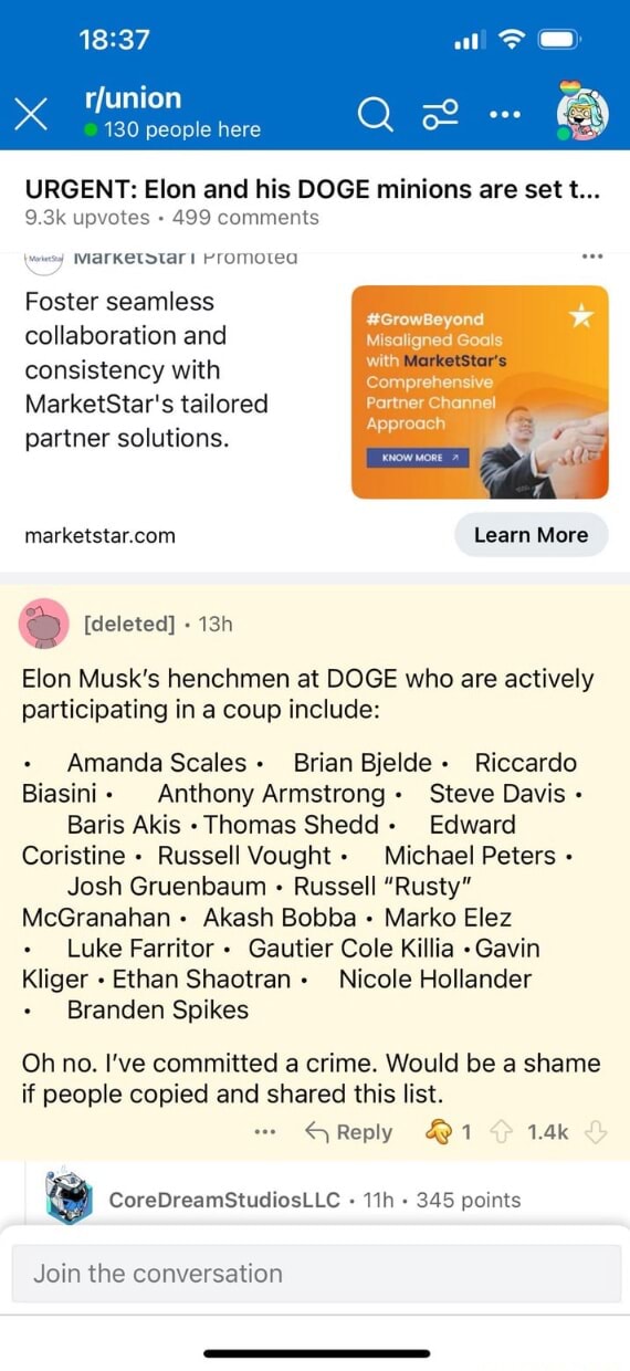 SK 130 people here URGENT: Eton and his DOGE minions are set t... 9.3k ...