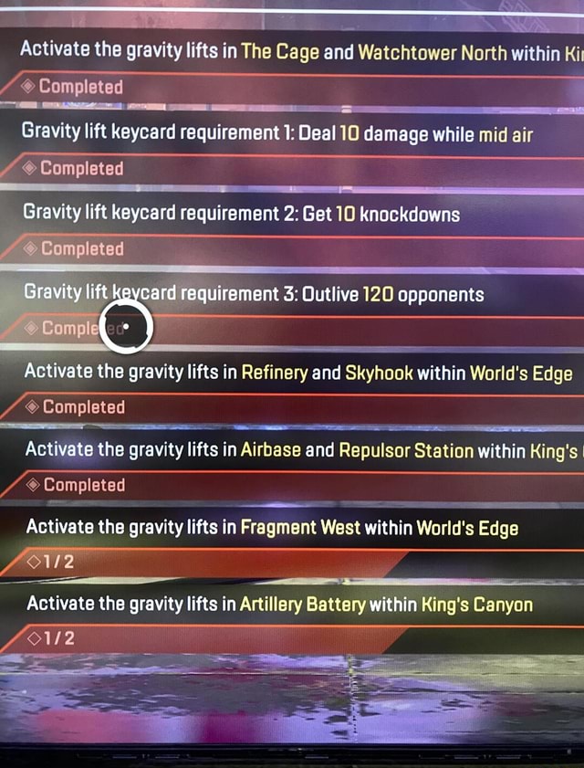 Activate the gravity lifts in The Cage and Watchtower North within Ki ...