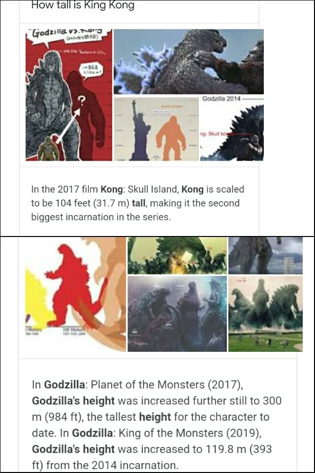 Ss How tall is King Kong Godzilla 2014 In the 2017 film Kong: Skull ...