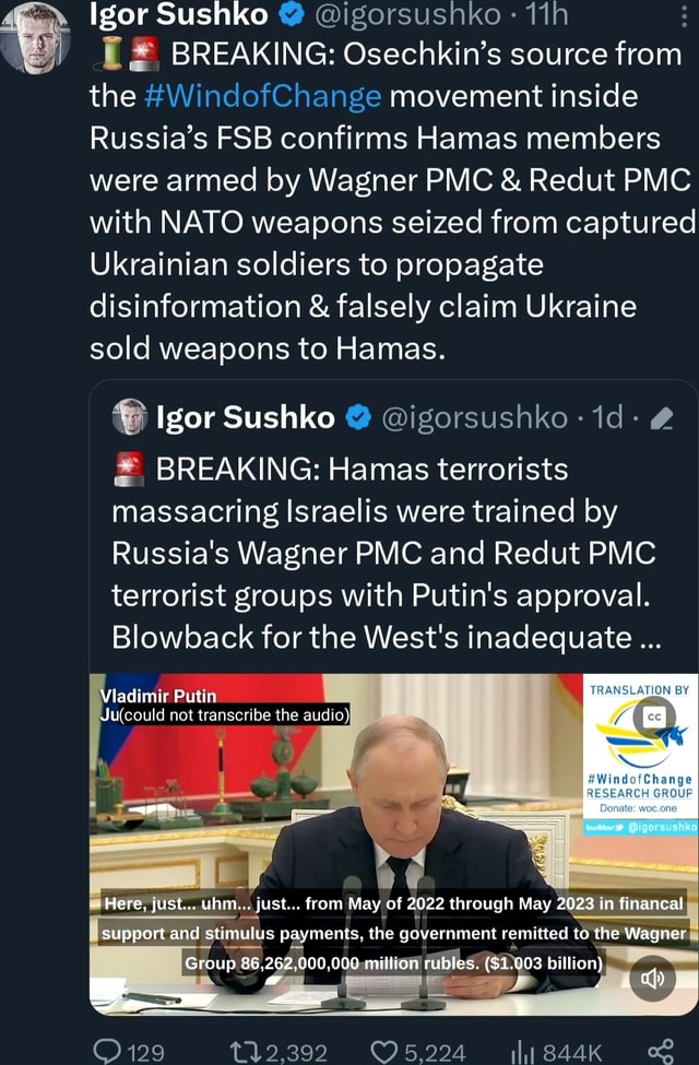 Igor Sushko BREAKING: Osechkin's source from the #WindofChange movement inside Russia's FSB ...