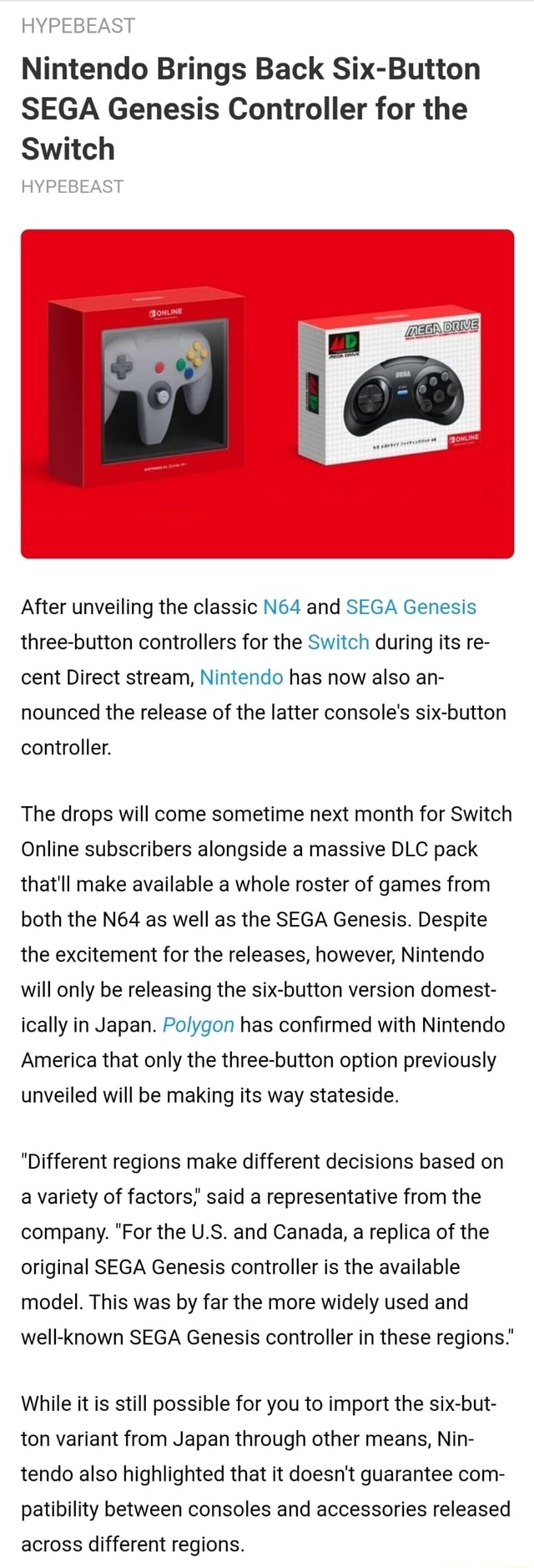 HYPEBEAST HYPEBEAST Nintendo Brings Back Six-Button SEGA Genesis ...