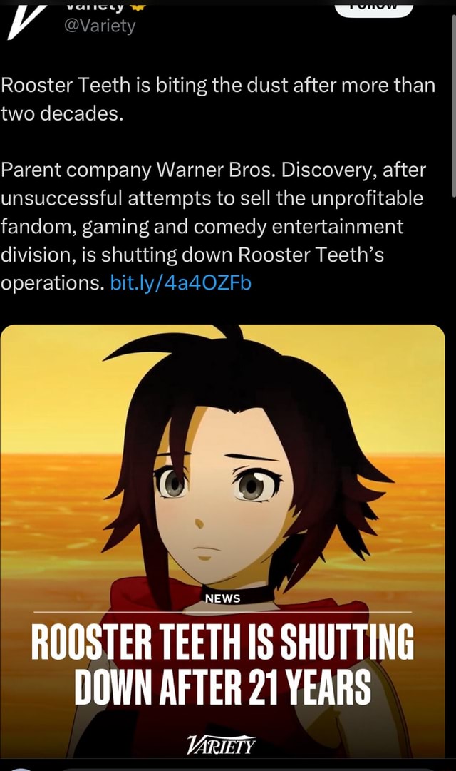 @Variety Rooster Teeth is biting the dust after more than two decades ...