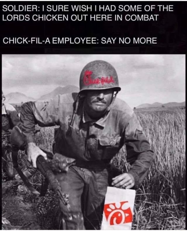 SOLDIER1ISURE WISH I HAD SOME OF THE LORDS CHICKEN OUT HERE IN COMBAT ...