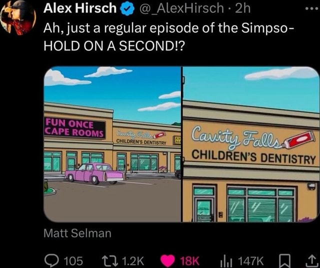 ) Alex Hirsch @ @_AlexHirsch Ah, just a regular episode of the Simpso ...
