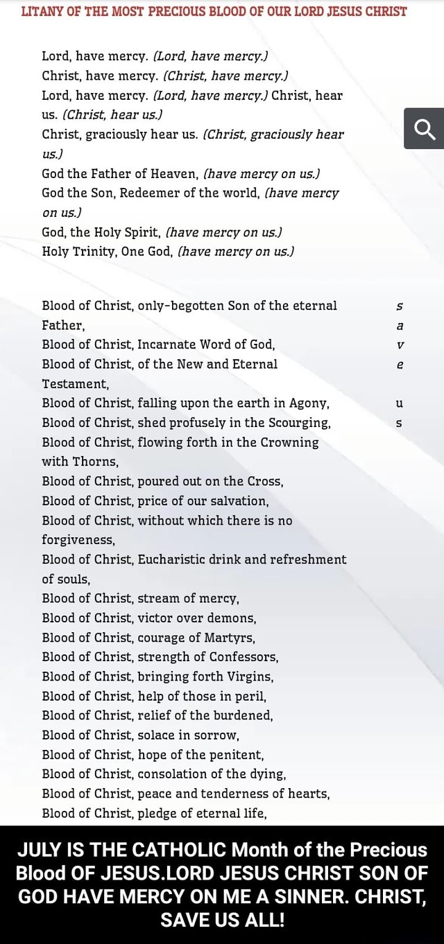 LITANY OF THE MOST PRECIOUS BLOOD OF OUR LORD JESUS CHRIST Lord, have ...