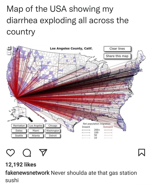 Map of the USA showing my diarrhea exploding all across the country Los ...