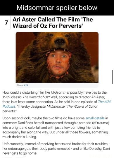 Midsommar spoiler below Ari Aster Called The Film 'The Wizard of Oz For ...