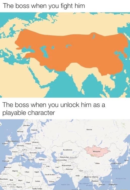 The boss when you fight him The boss when you unlock him as a playable ...