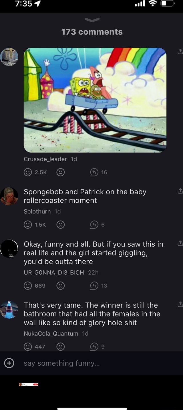 All 173 comments Crusade _leader id 25 Spongebob and Patrick on the baby rollercoaster moment ...
