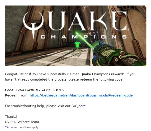 Congratulations! You have successfully claimed Quake Champions reward ...