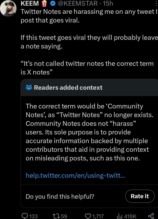 KEEM @ @KEEMSTAR Twitter Notes are harassing me on any tweet I post ...