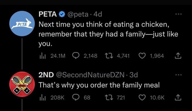 PETA @ @peta Next time you think of eating a chicken, remember that ...