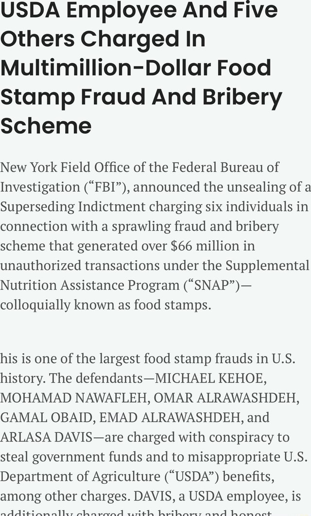 USDA Employee And Five Others Charged In Multimillion-Dollar Food Stamp ...