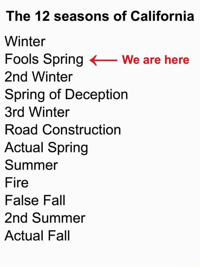 The 12 seasons of California Winter Fools Spring (- We are here 2nd ...