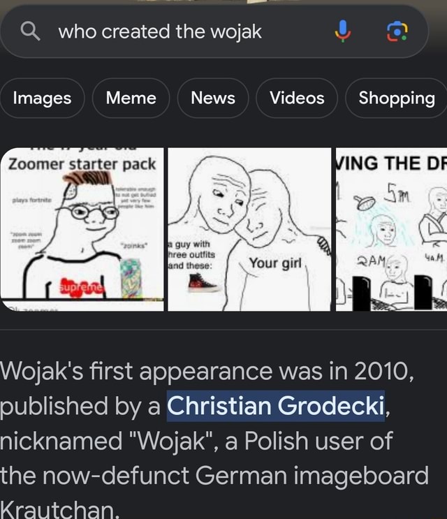 Who created the wojak Images Meme News Videos Shopping Zoomer starter ...