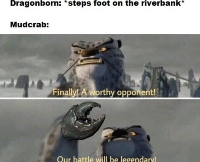 Dragonborn: "steps foot on the rive Mudcrab: Finally! A Worthy opponent ...