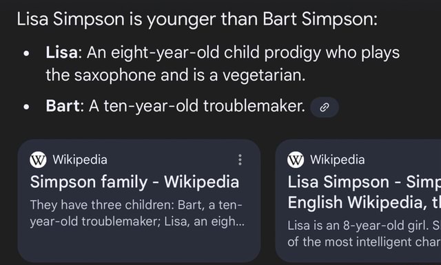 Lisa Simpson is younger than Bart Simpson: Lisa: An eight-year-old ...